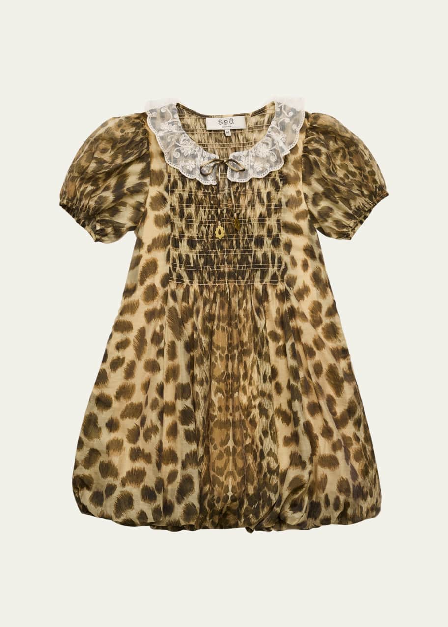 Sea Girl's Claude Leopard-Print Puff-Sleeve Bubble Dress - Bergdorf Goodman