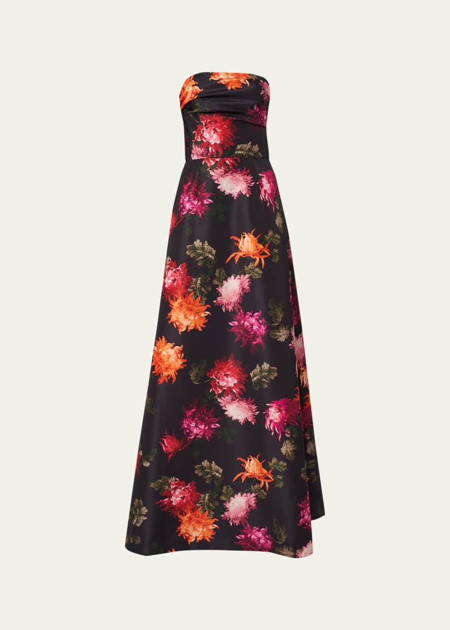 Carolina Herrera Floral-Print Strapless A-Line Gown - Bergdorf Goodman