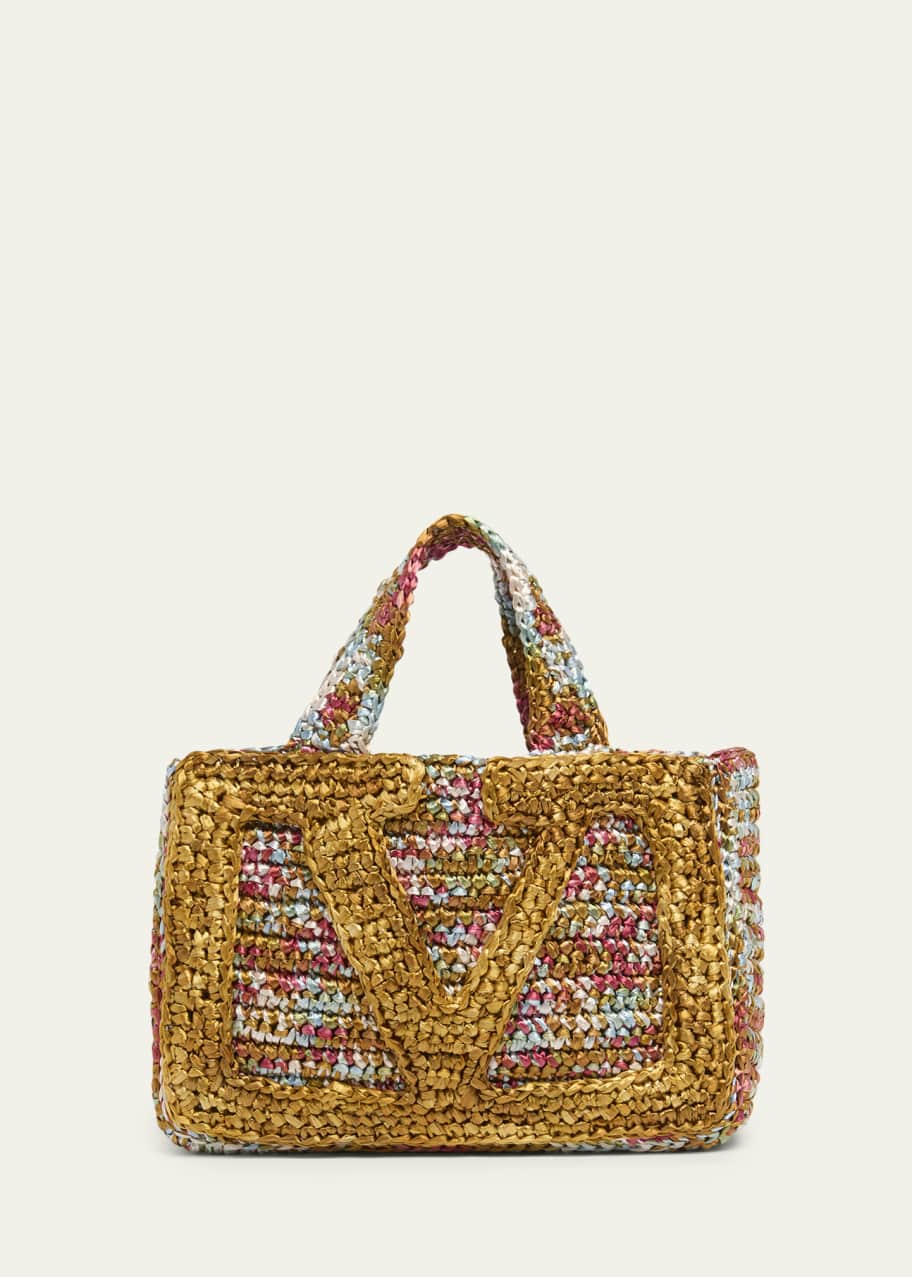 Valentino Garavani Small VLogo Viscose Raffia Tote Bag - Bergdorf Goodman