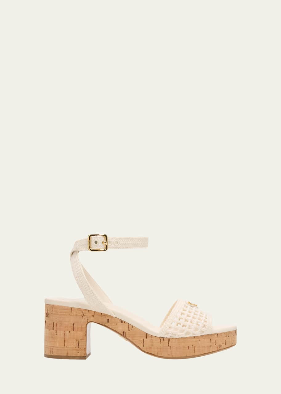 Prada 65mm Triangle Logo Crochet Platform Sandals - Bergdorf Goodman