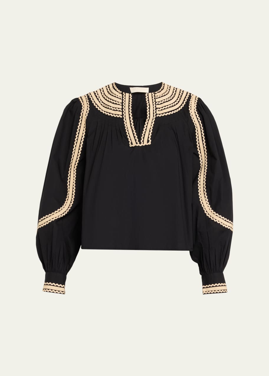 Ulla Johnson Laurenza Ric-Rac Trim Long-Sleeve Peasant Blouse ...