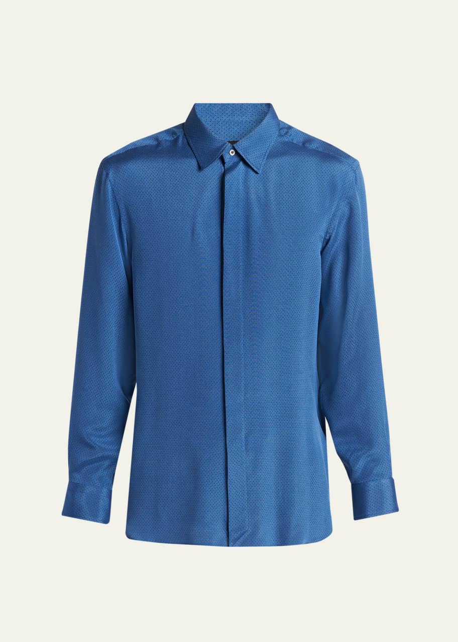 TOM FORD Men's Silk Jacquard Micro-Dot Concealed-Placket Sport Shirt ...