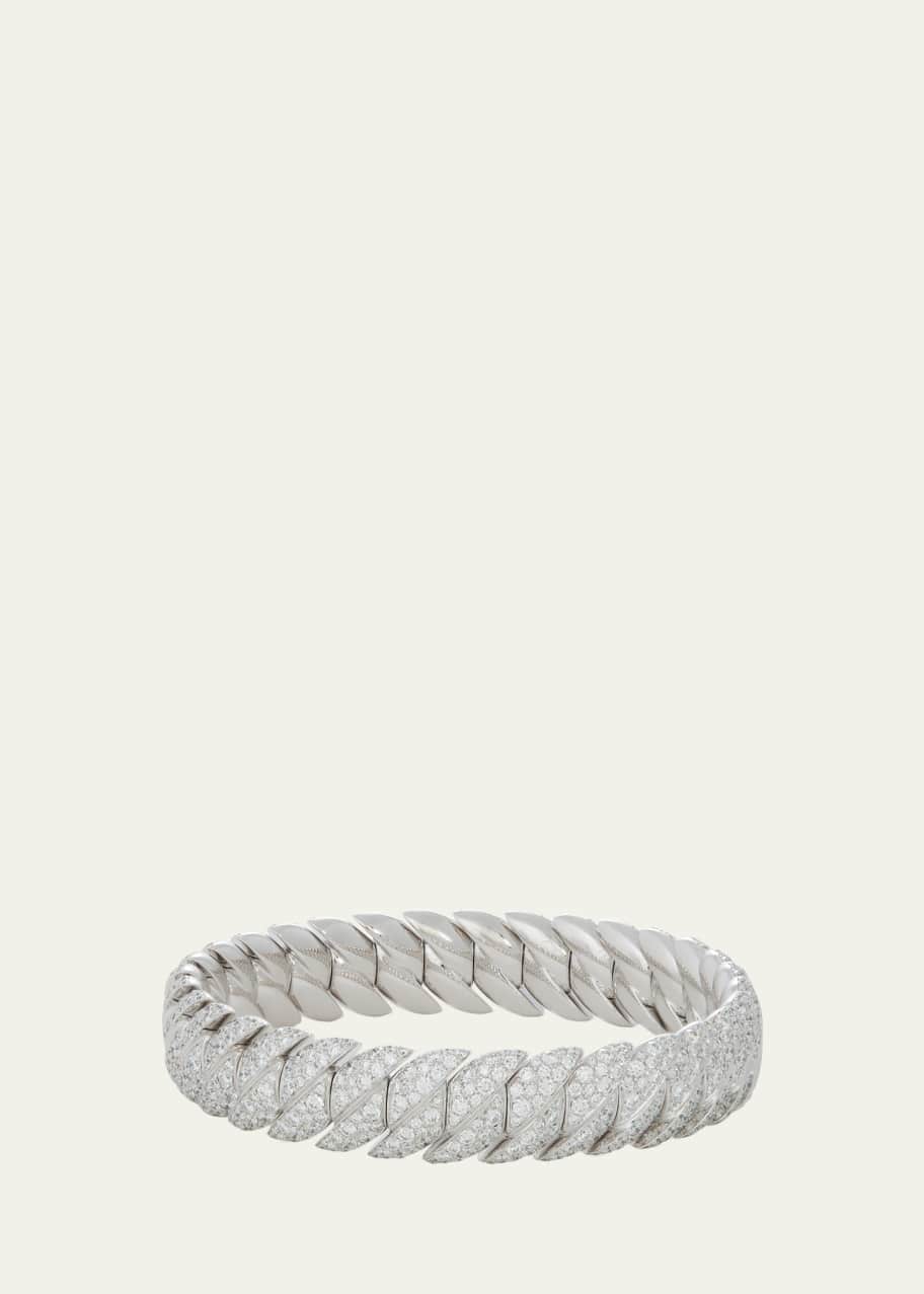 Sidney Garber 18K White Gold Narrow Wave Link Bracelet with Diamonds ...