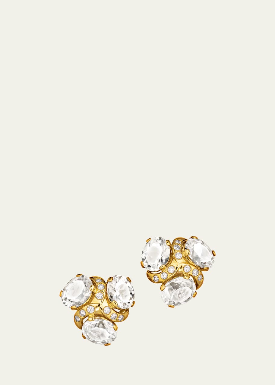 Verdura 18K Yellow Gold White Topaz 3-Stone Earrings with Diamonds ...