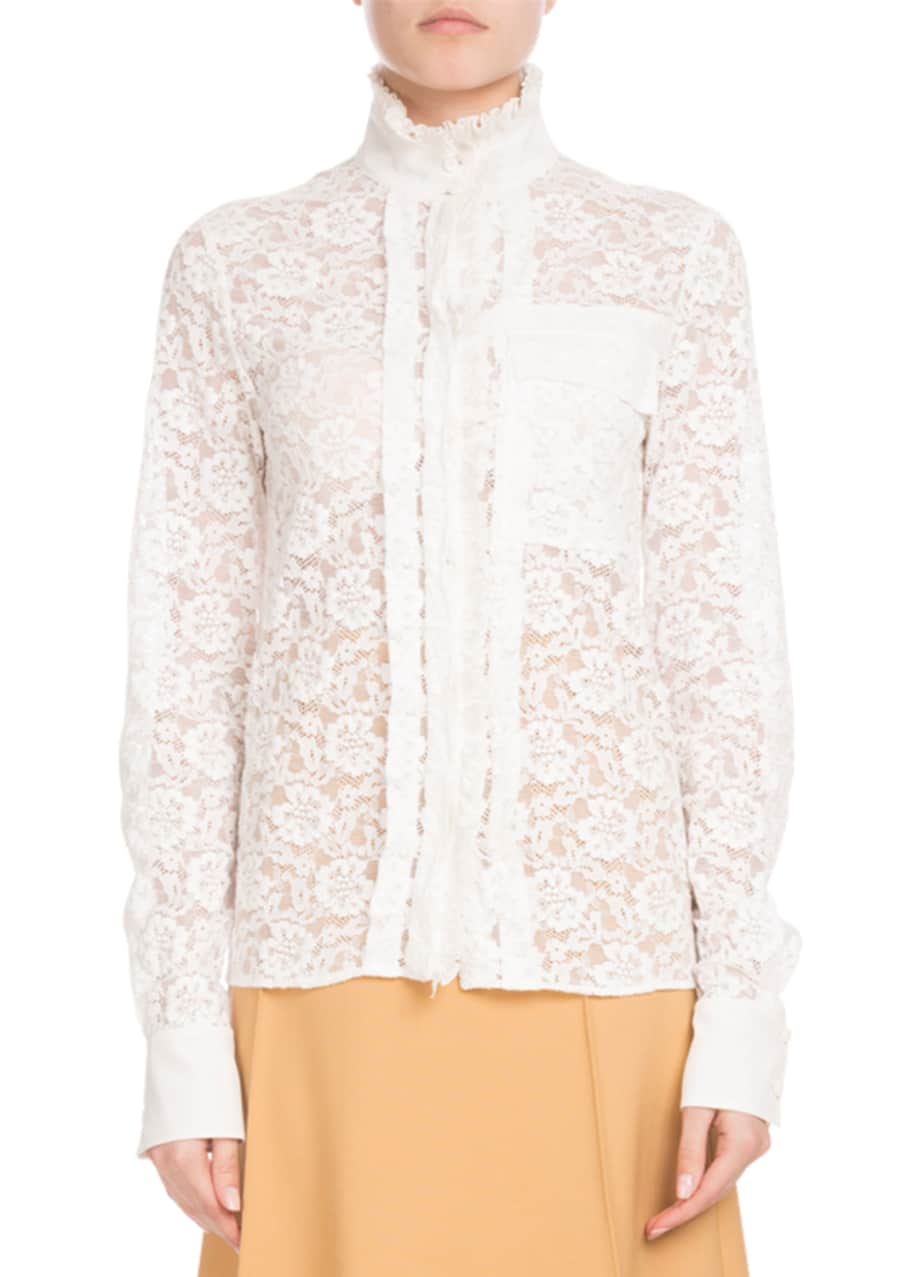 Chloe Long-Sleeve Mock-Neck Button-Front Floral-Lace Blouse - Bergdorf ...