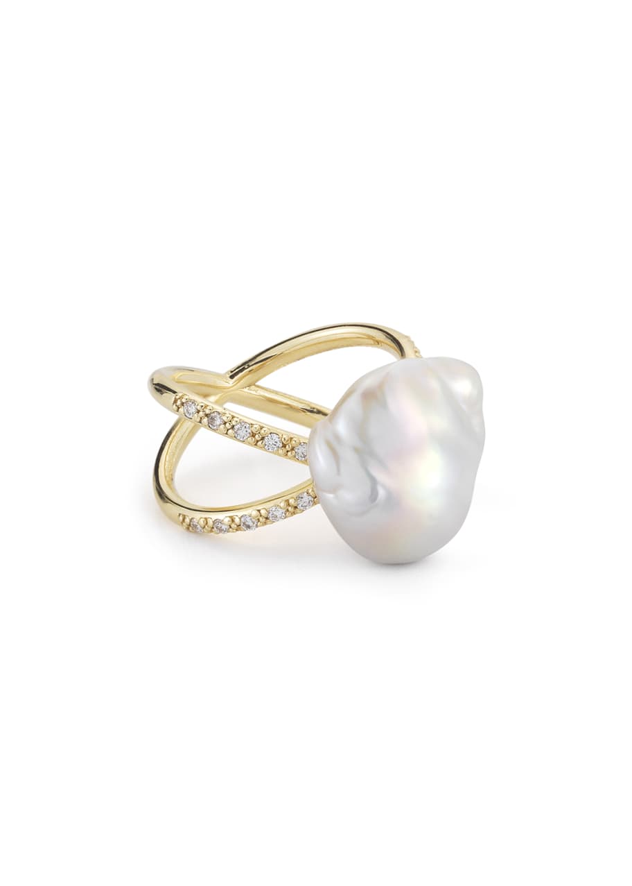 Mizuki Pearl & Diamond Crossover Ring in 14K Gold, Size 7 - Bergdorf ...