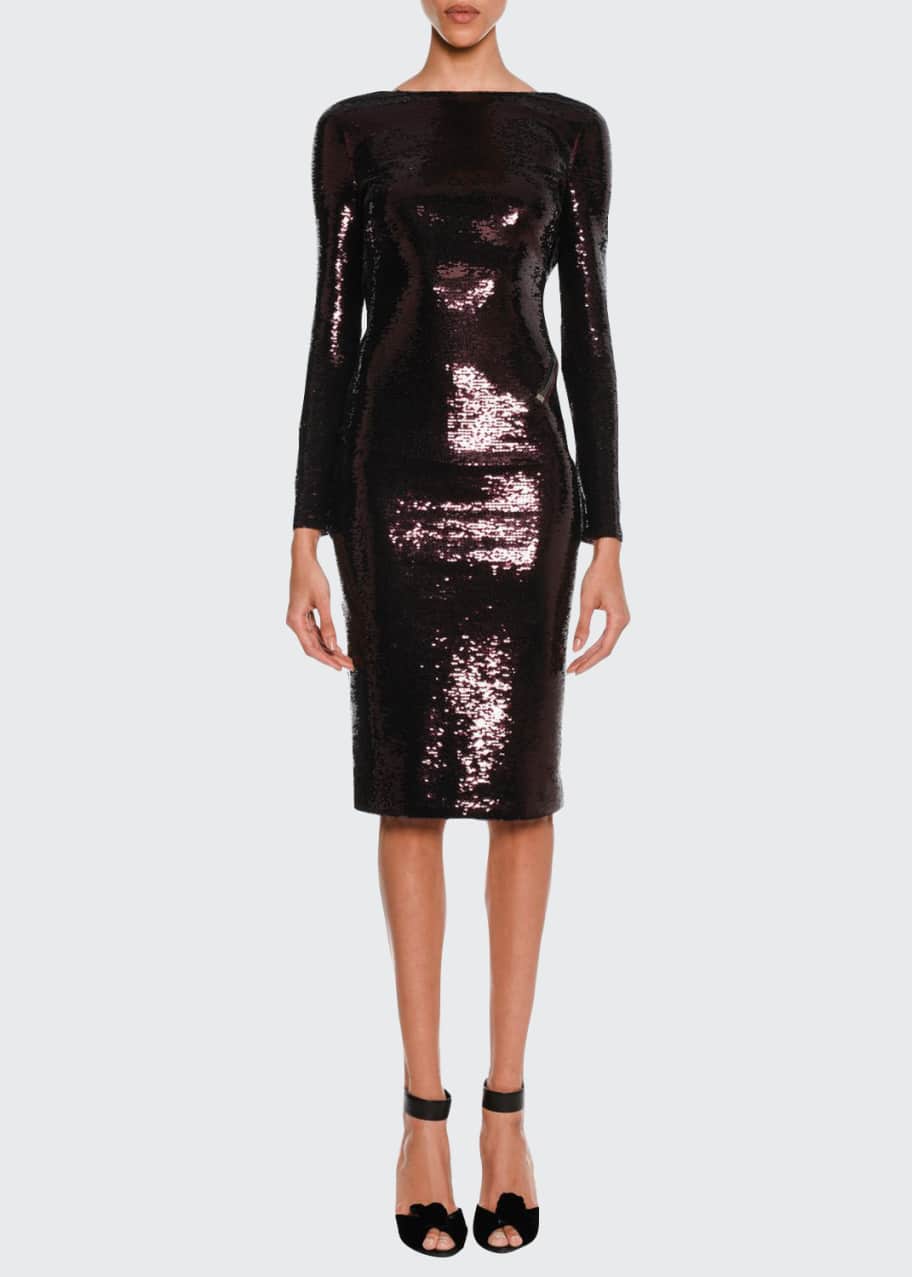 TOM FORD Sequined Zip-Trim Scoop-Back Long-Sleeve Dress - Bergdorf Goodman