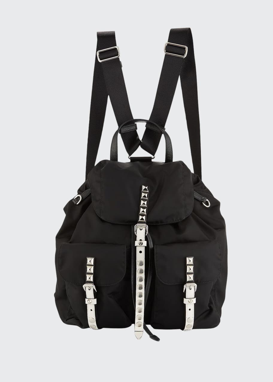 Prada Prada Black Nylon Backpack with Studding - Bergdorf Goodman