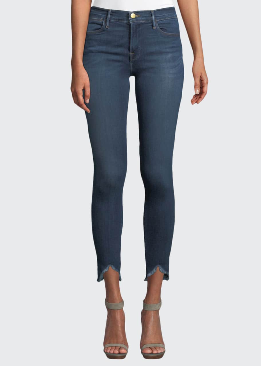 FRAME High-Rise Skinny Jeans w/ Triangle Hem - Bergdorf Goodman