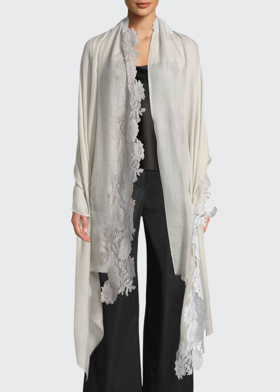 Bindya Accessories Wool-Silk Scarf w/ Mixed Lace Trim - Bergdorf Goodman