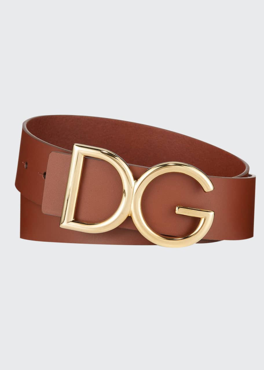 Dolce&Gabbana Men's Leather Belt w/ Logo Buckle - Bergdorf Goodman