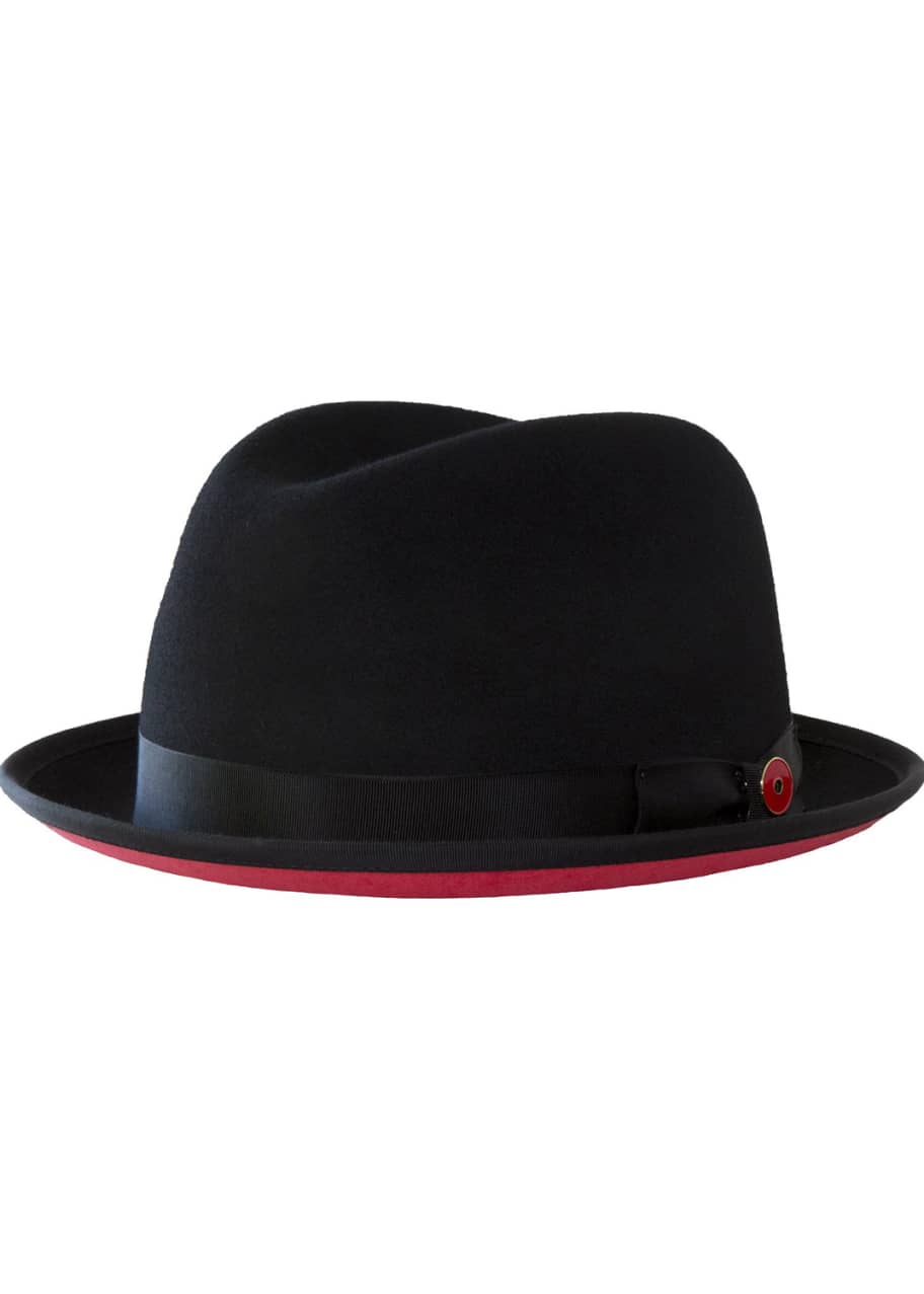 Keith James Prince Red-Brim Wool Fedora Hat, Black - Bergdorf Goodman