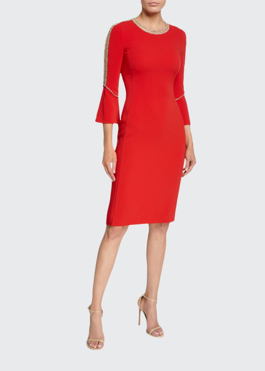 Jenny Packham Debo Beaded-Seam Bell-Sleeve Stretch Crepe Dress ...