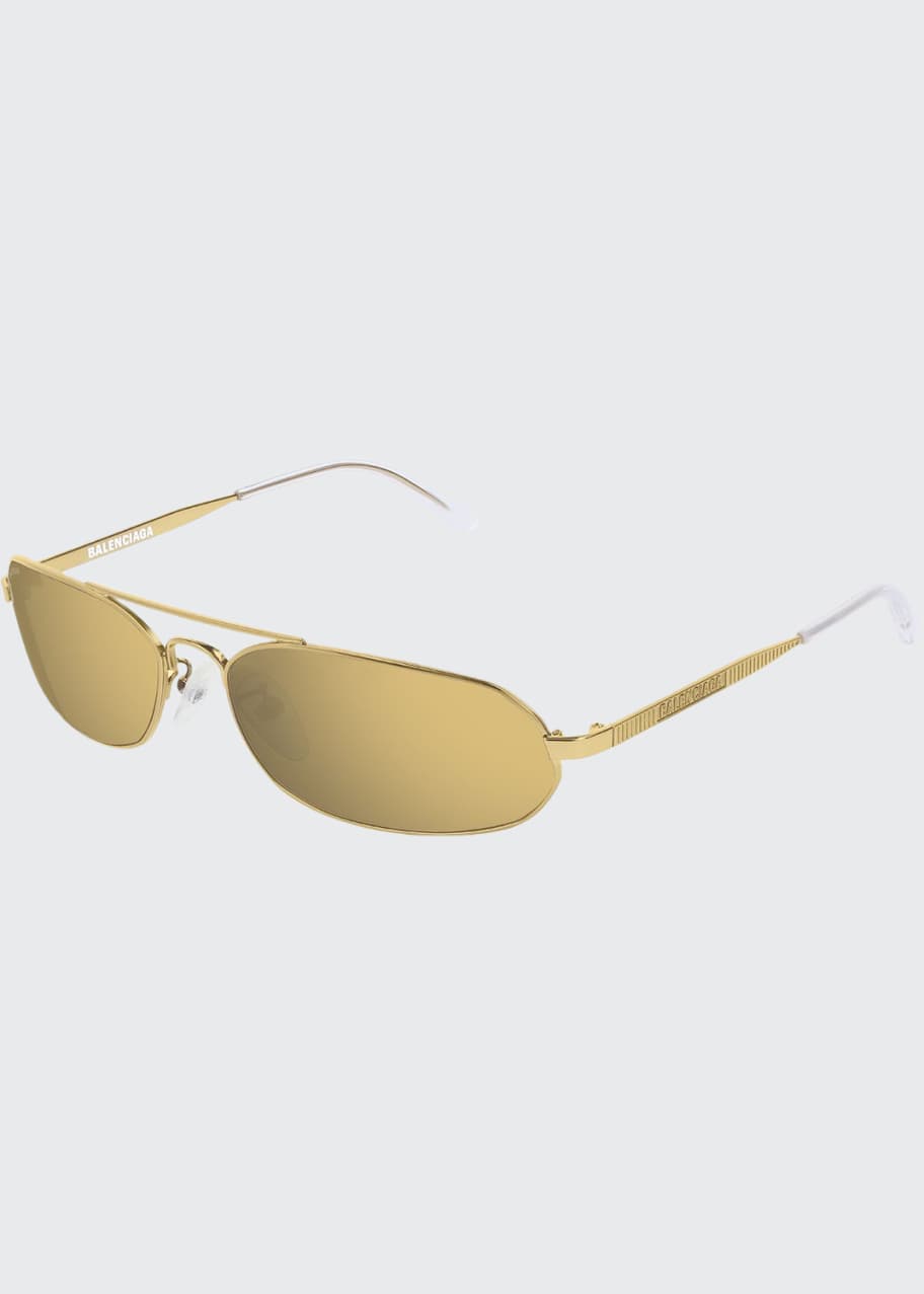 Balenciaga Slim Metal Mirrored Rectangle Sunglasses - Bergdorf Goodman