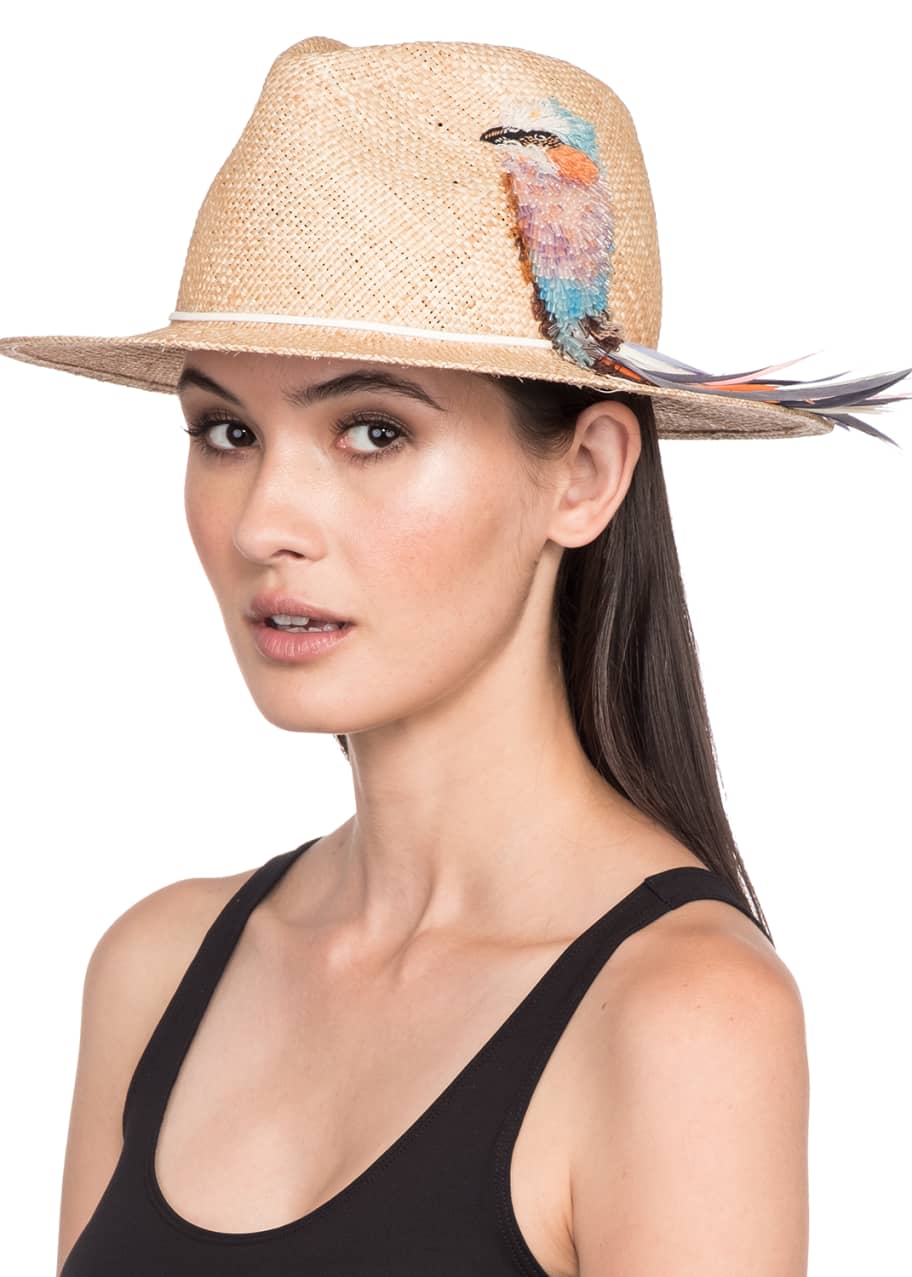 Eugenia Kim Courtney Straw Fedora w/ Beaded Bird Trim - Bergdorf Goodman