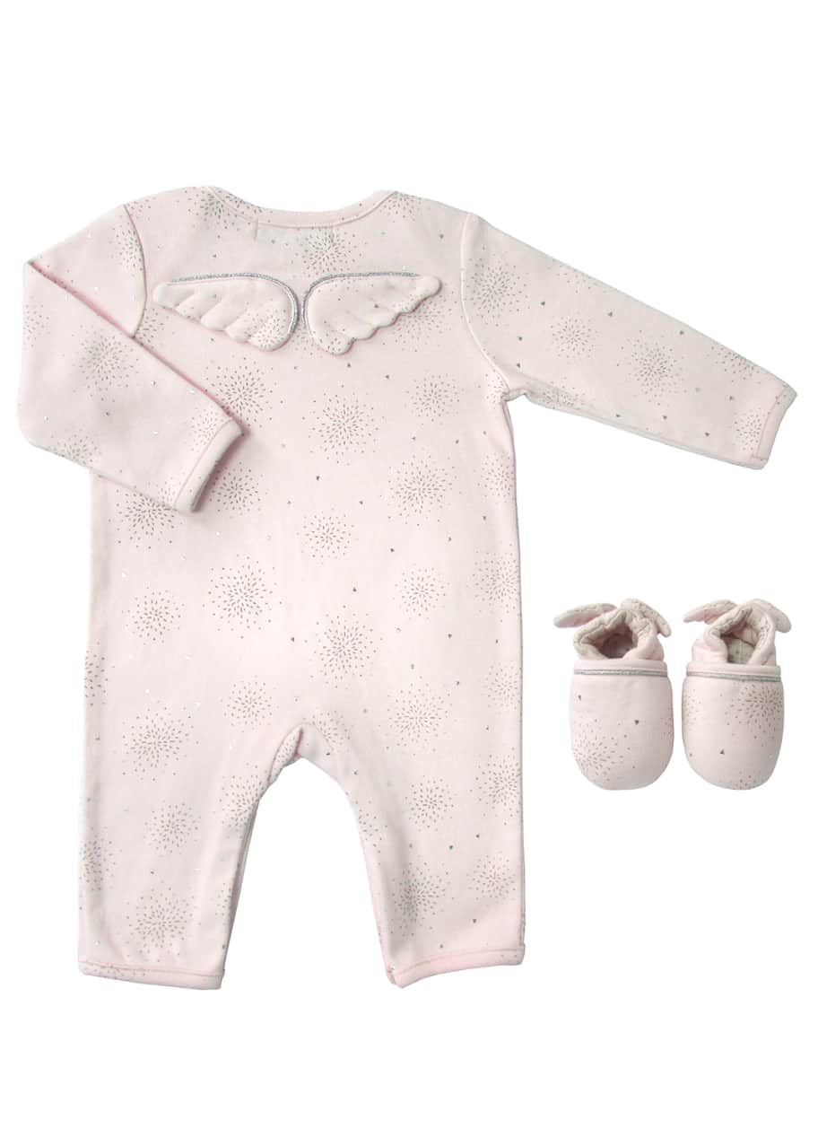 Albetta Stardust-Print Angel Wings Coverall w/ Matching Booties, Size 0 ...