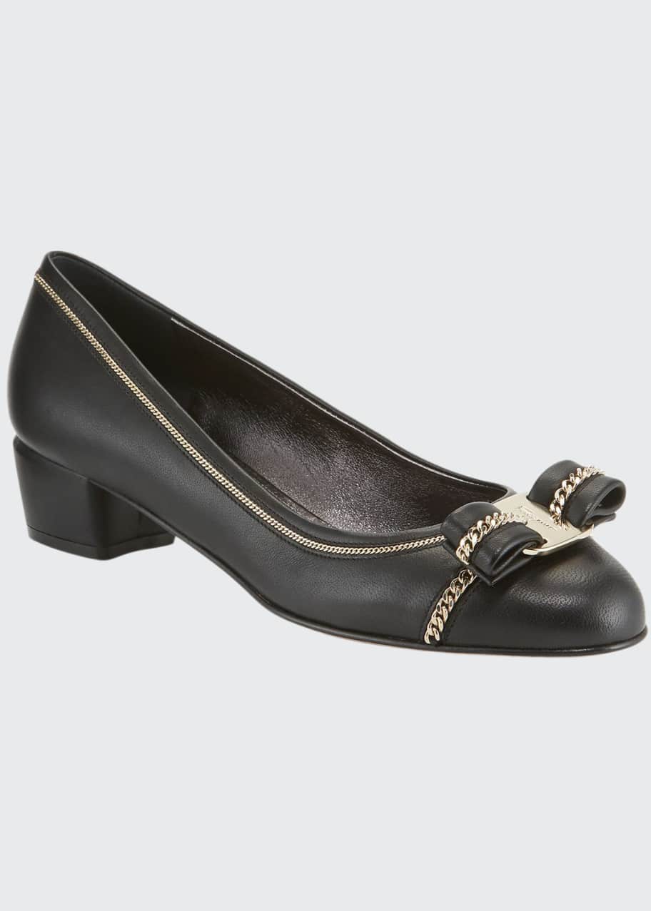 Ferragamo Vara Lux Chain-Trim Pumps - Bergdorf Goodman