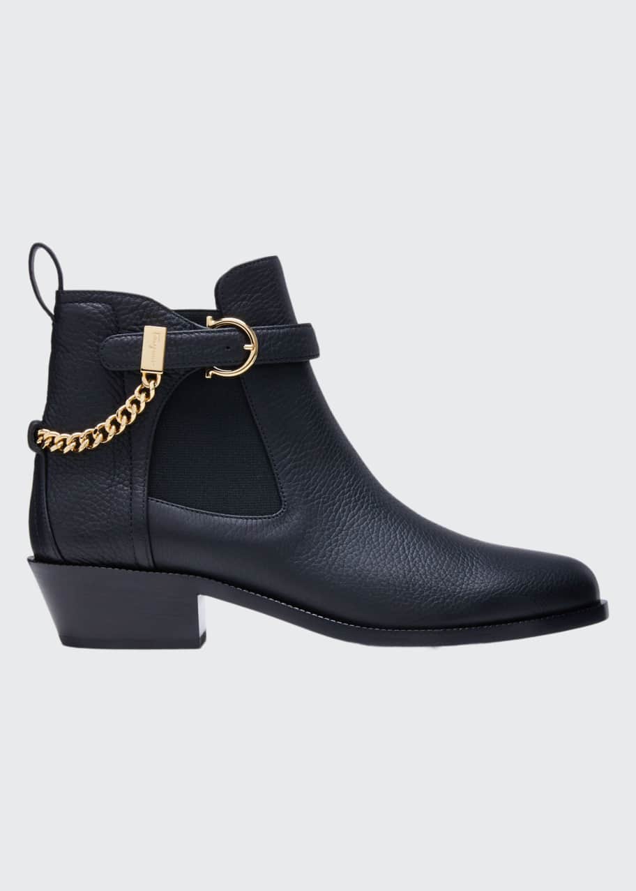 Ferragamo Ardisie Pebbled Leather Chain Booties - Bergdorf Goodman