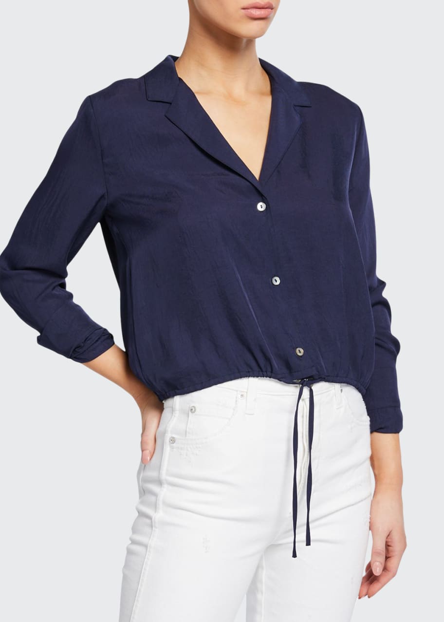 Vince Button-Front Long-Sleeve Drawstring Crop Shirt - Bergdorf Goodman