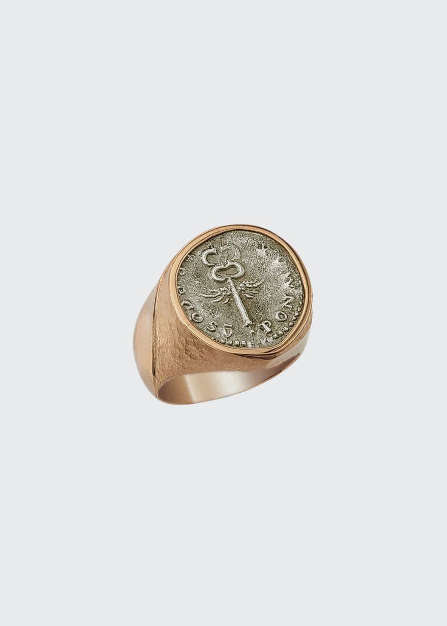 Jorge Adeler Men's Ancient Winged Caduceus Coin 18K Gold Ring ...