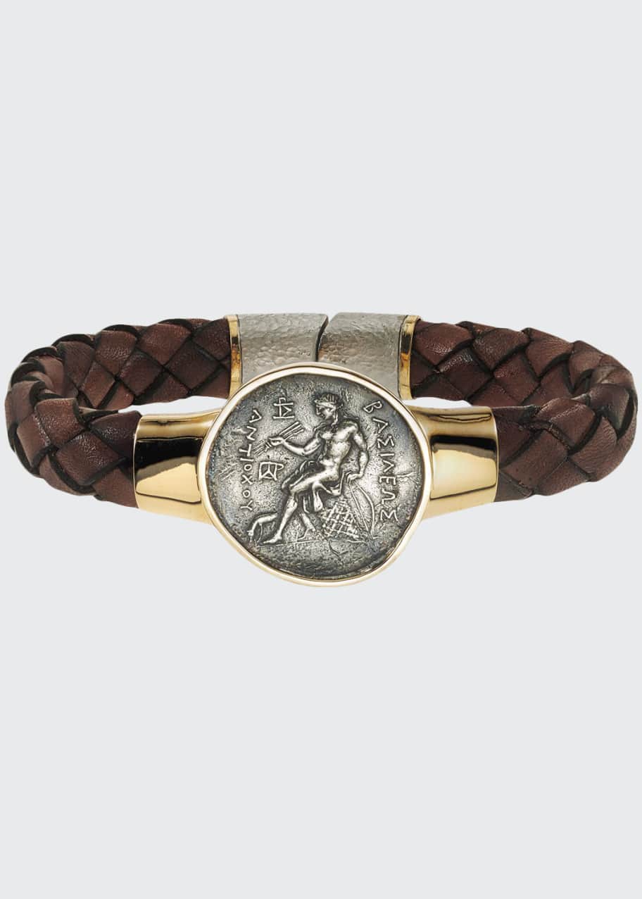 Jorge Adeler Men's Ancient Apollo Coin Braided Leather Bracelet ...