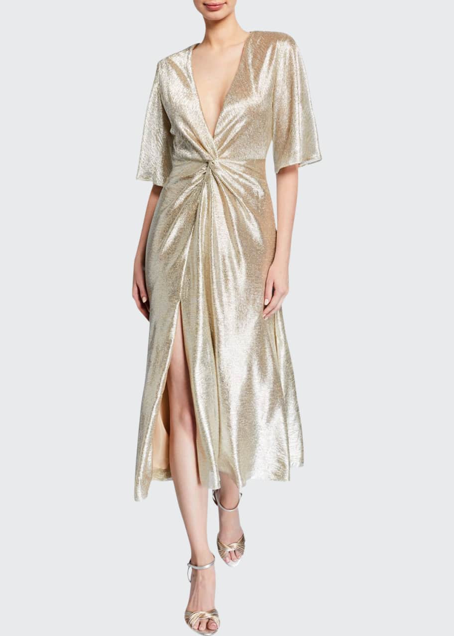 Galvan Shimmery Twisted Midi Dress - Bergdorf Goodman