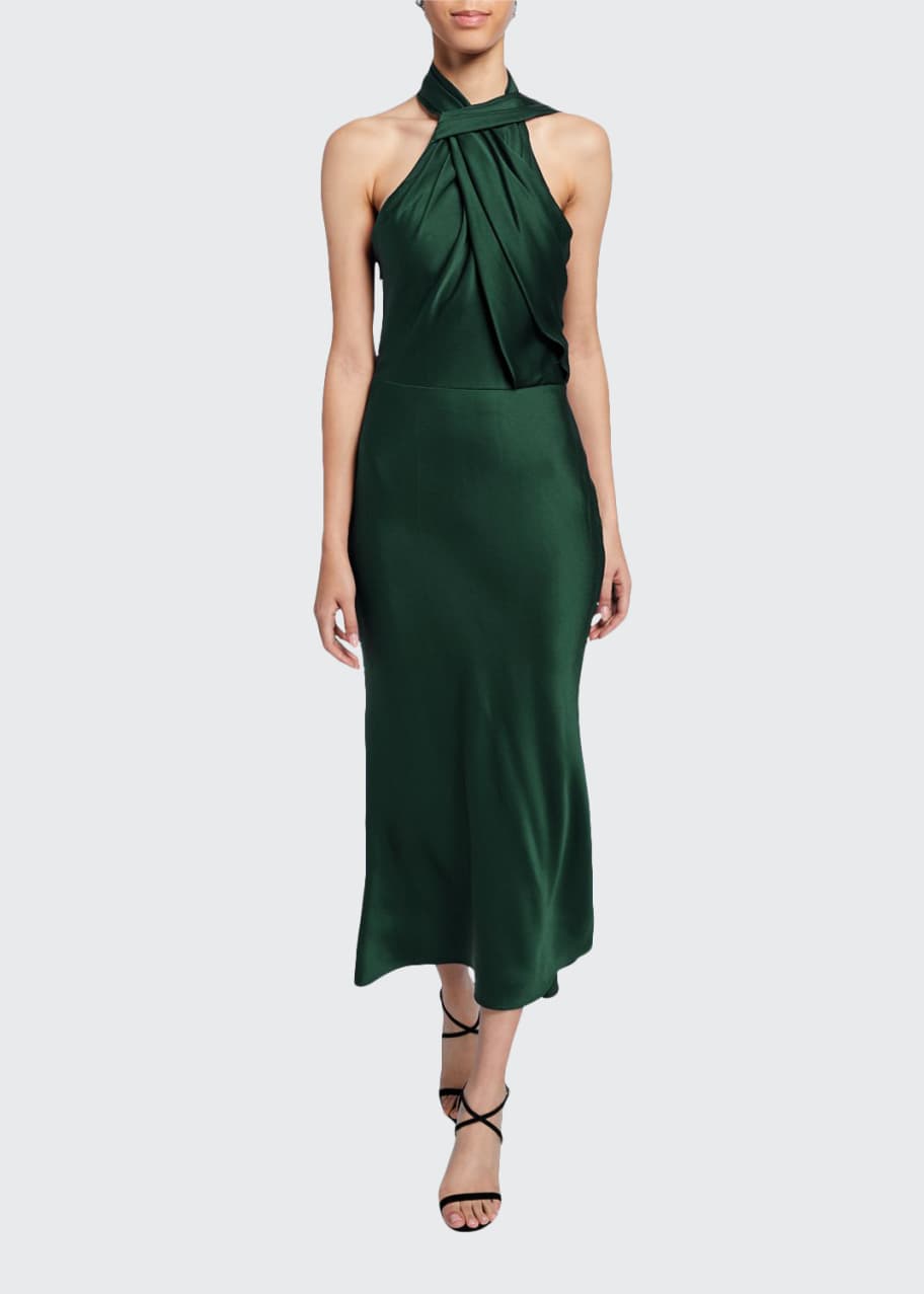 Jason Wu Collection Satin Twisted Halter Midi Dress - Bergdorf Goodman