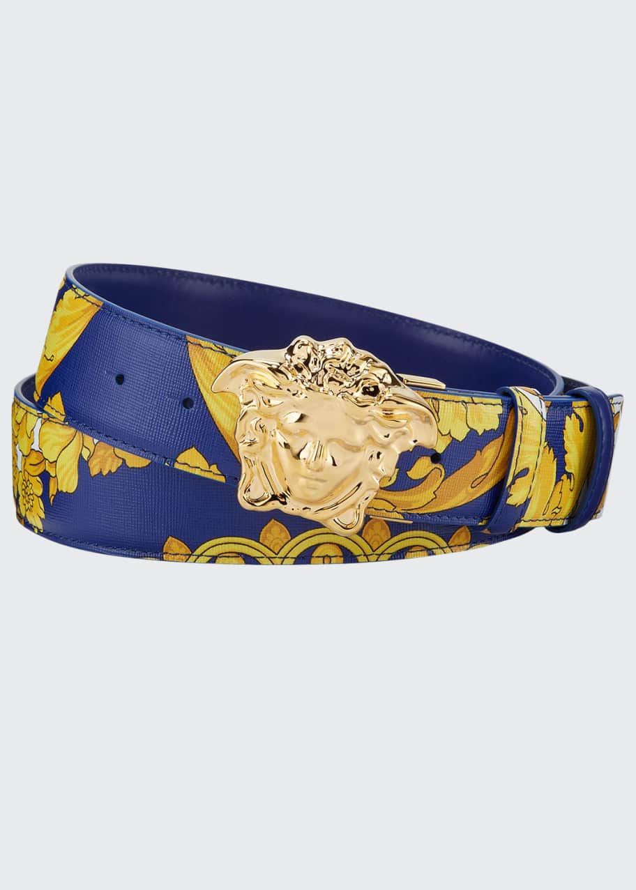 Versace Men's Heritage Stamp Crete De Fleur Belt - Bergdorf Goodman