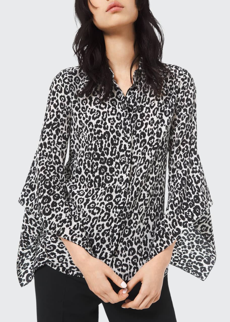 Michael Kors Collection Cheetah-Print Crushed Bell-Sleeve Shirt ...