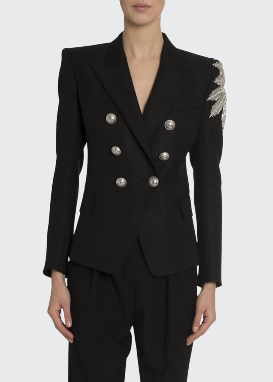 Balmain Embroidered Arm 6-Button Jersey Jacket - Bergdorf Goodman