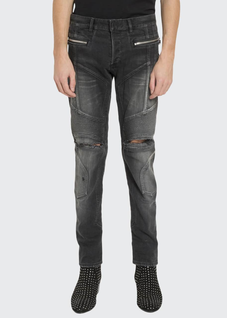 Balmain Men's Slim Ribbed Zip-Pocket Jeans - Bergdorf Goodman