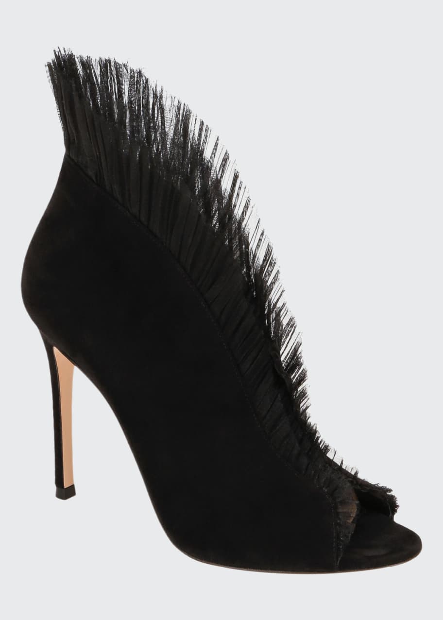 Gianvito Rossi Suede Deep-V Lace Booties - Bergdorf Goodman
