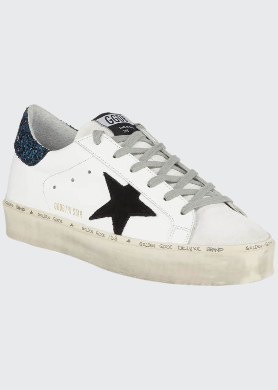 Golden Goose Hi Star Leather Sneakers with Glitter Back - Bergdorf Goodman