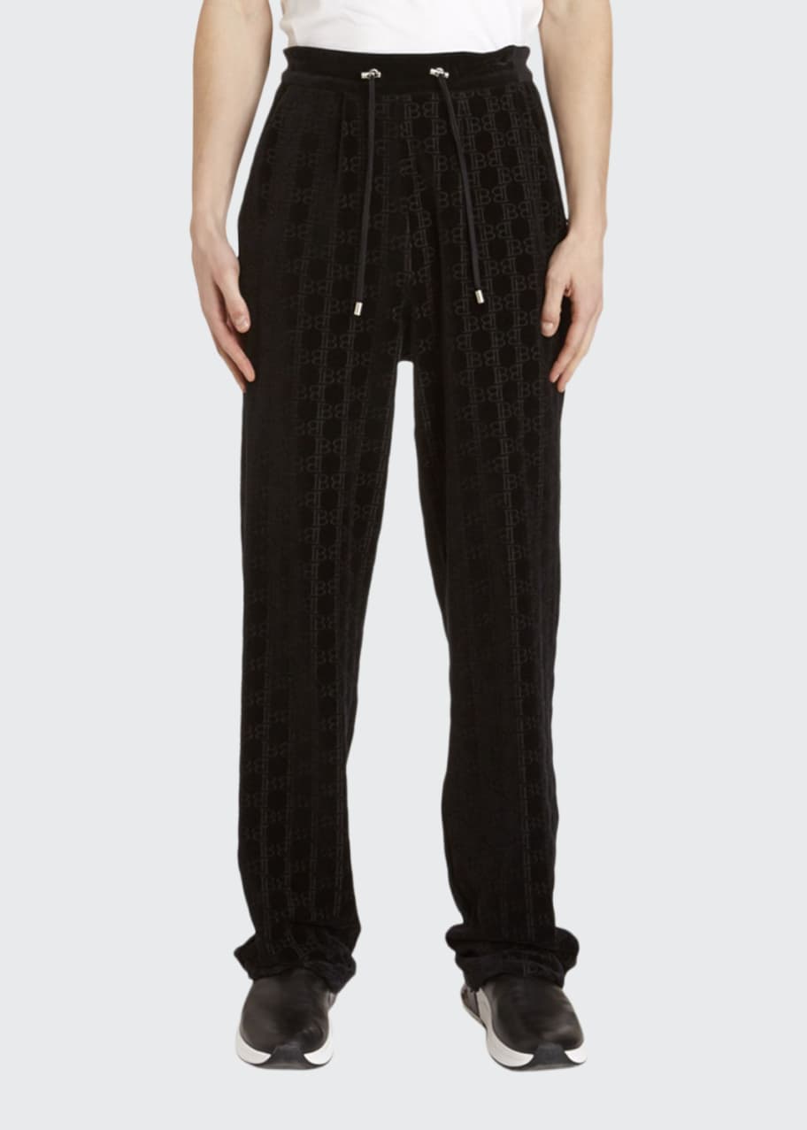 Balmain Men's Monogram Velvet Sweatpants - Bergdorf Goodman