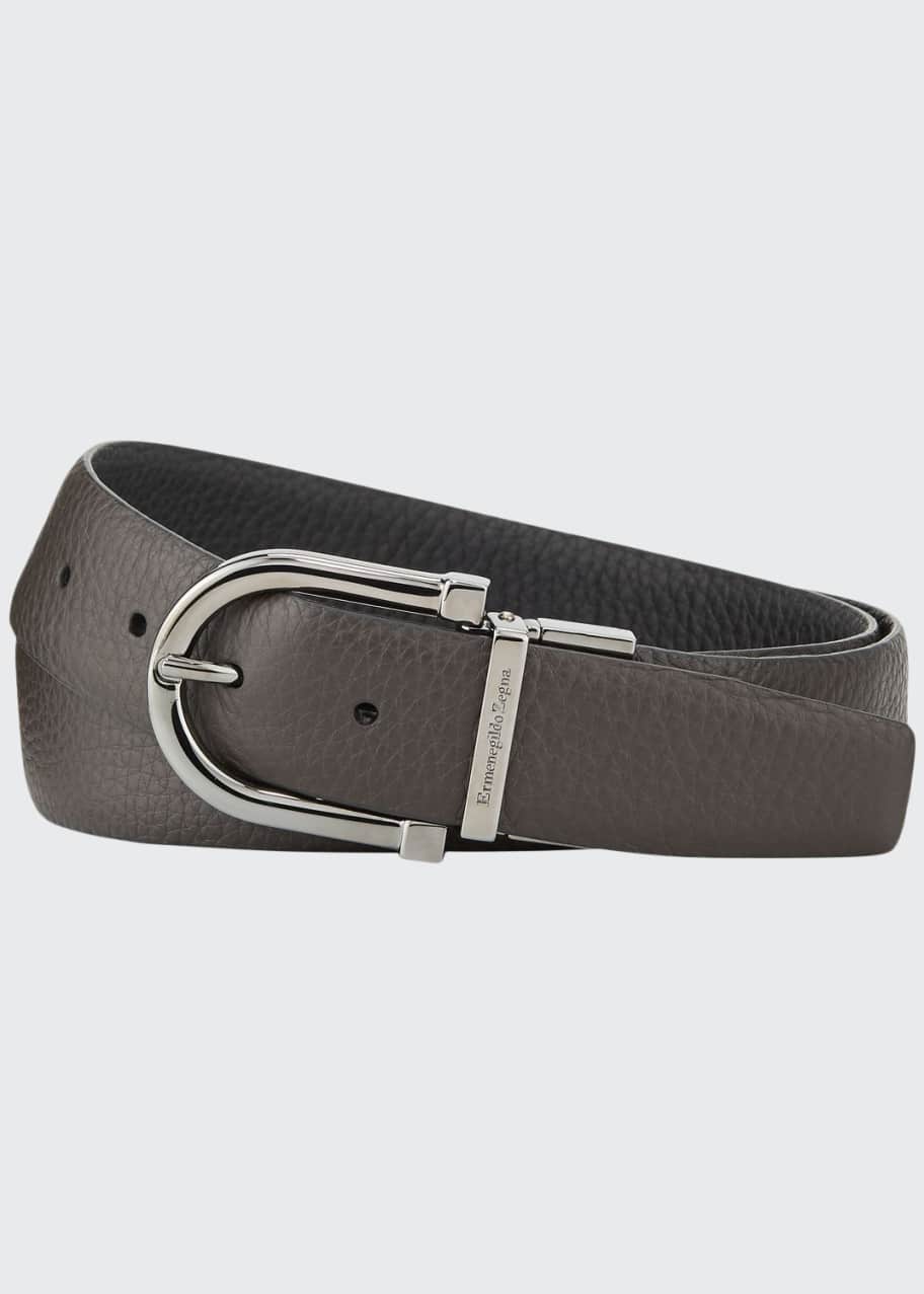 ZEGNA Men's Reversible Grained Leather Belt - Bergdorf Goodman