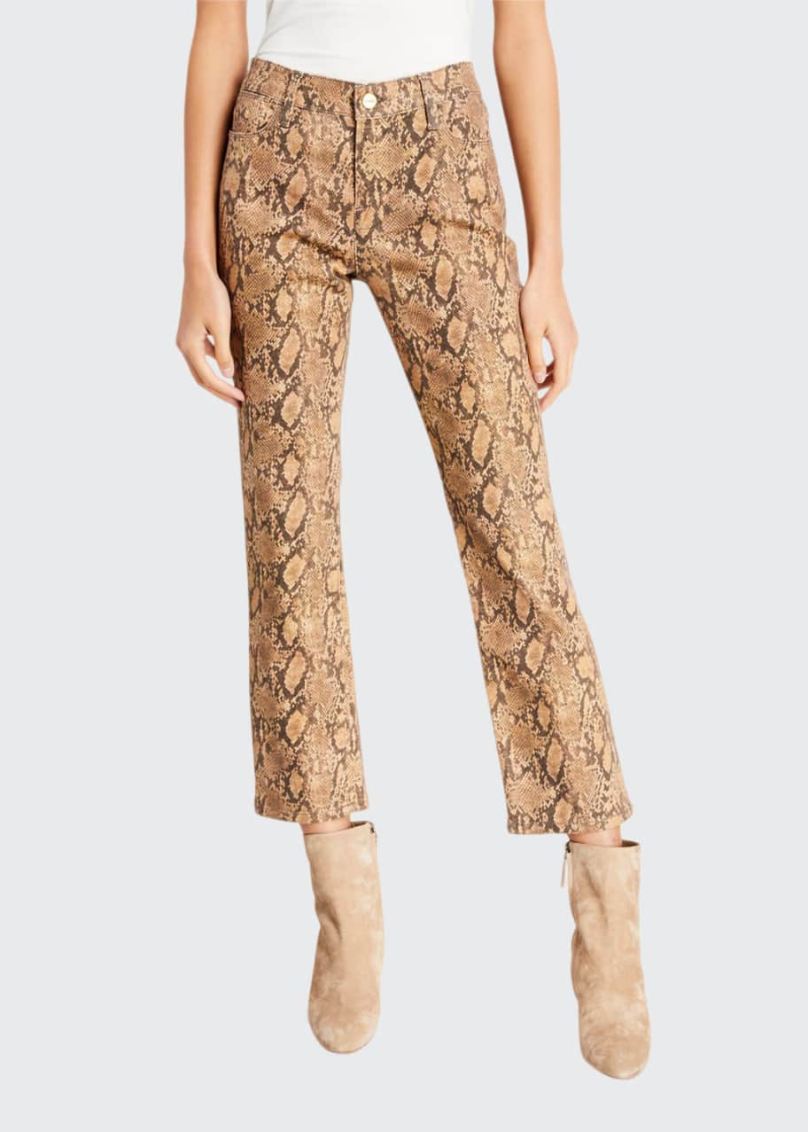 FRAME Le High Straight Coated Python Jeans - Bergdorf Goodman