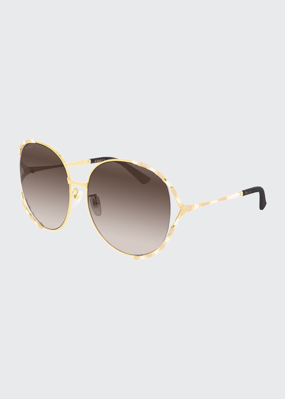 Gucci Round Metal Colorblock Sunglasses - Bergdorf Goodman