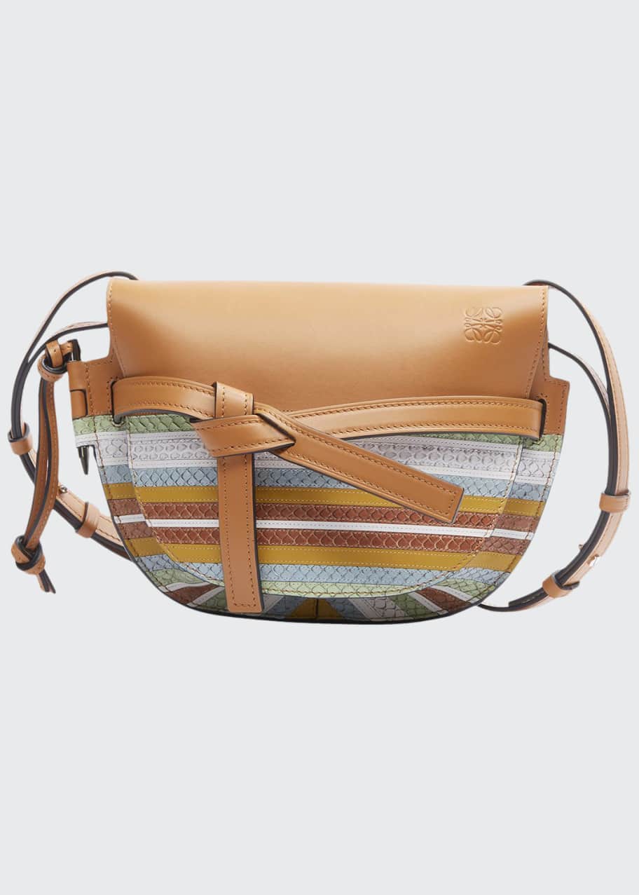Loewe Gate Striped Snake-Print Leather Shoulder Bag - Bergdorf Goodman