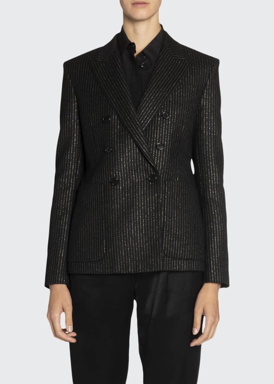 Saint Laurent Metallic Pinstripe Double-Breasted Blazer - Bergdorf Goodman
