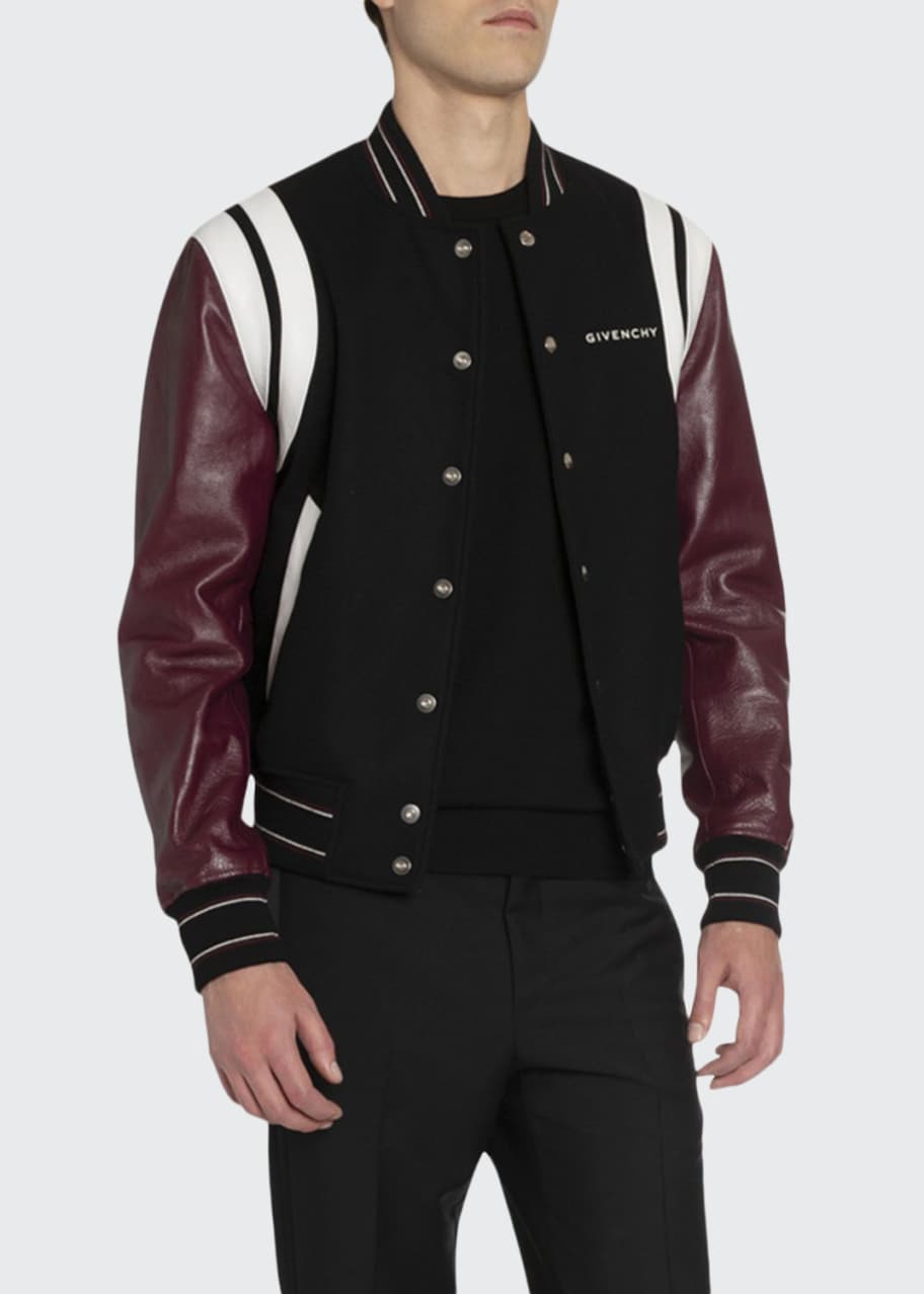 Givenchy Men's Split-Logo Bomber Jacket w/ Leather Sleeves - Bergdorf ...