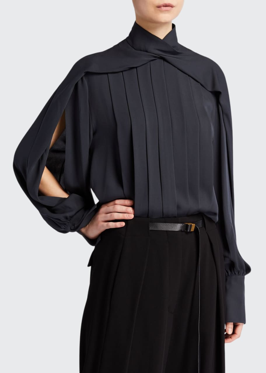 THE ROW Gilia Pleated-Silk Open Sleeve Top - Bergdorf Goodman