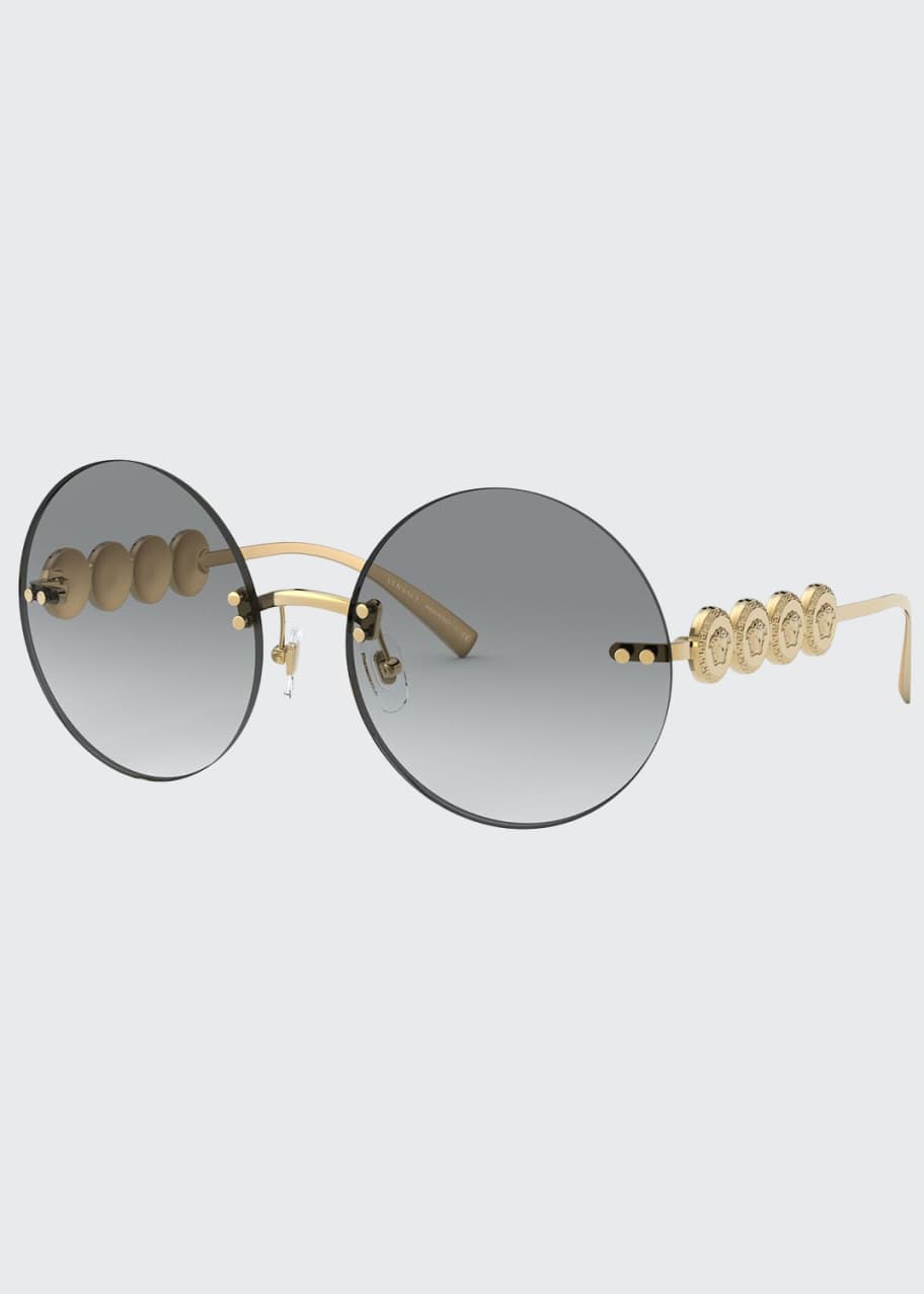 Versace Rimless Round Sunglasses w/ Medusa Arms - Bergdorf Goodman