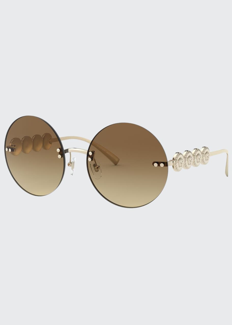 Versace Rimless Round Sunglasses w/ Medusa Arms - Bergdorf Goodman