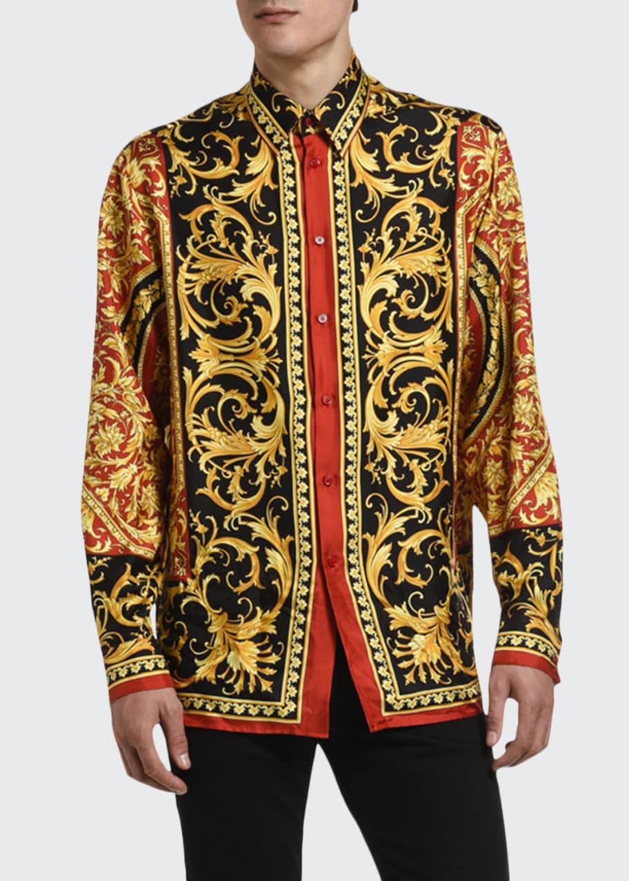Versace Men's Baroque-Print Silk Sport Shirt - Bergdorf Goodman