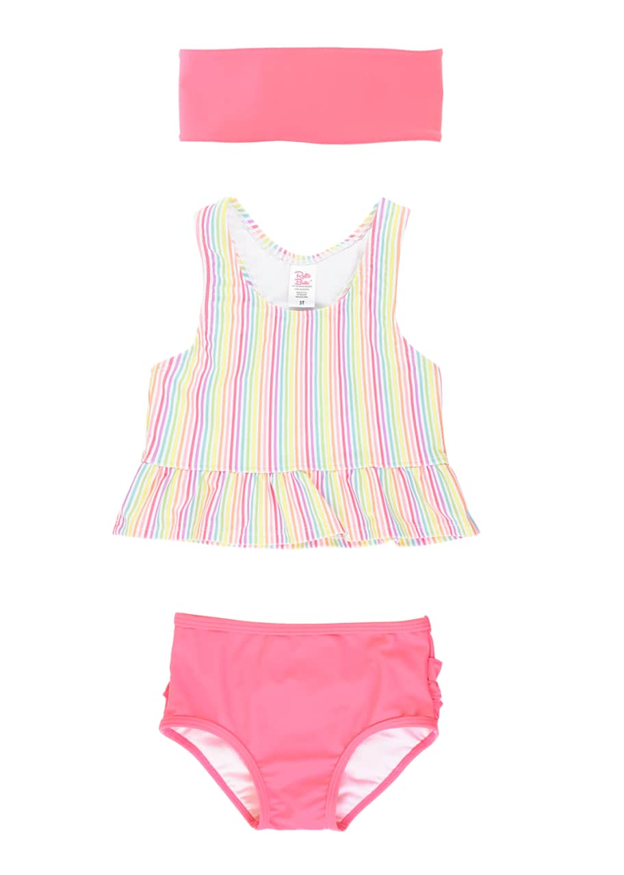 RuffleButts Girl's Rainbow Stripe Tankini w/ Matching Headband, Size 3M ...