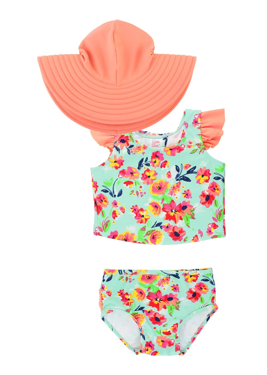 RuffleButts Painted Flowers Tulip Print Tankini w/ Sun Hat, Size 3M-4 ...