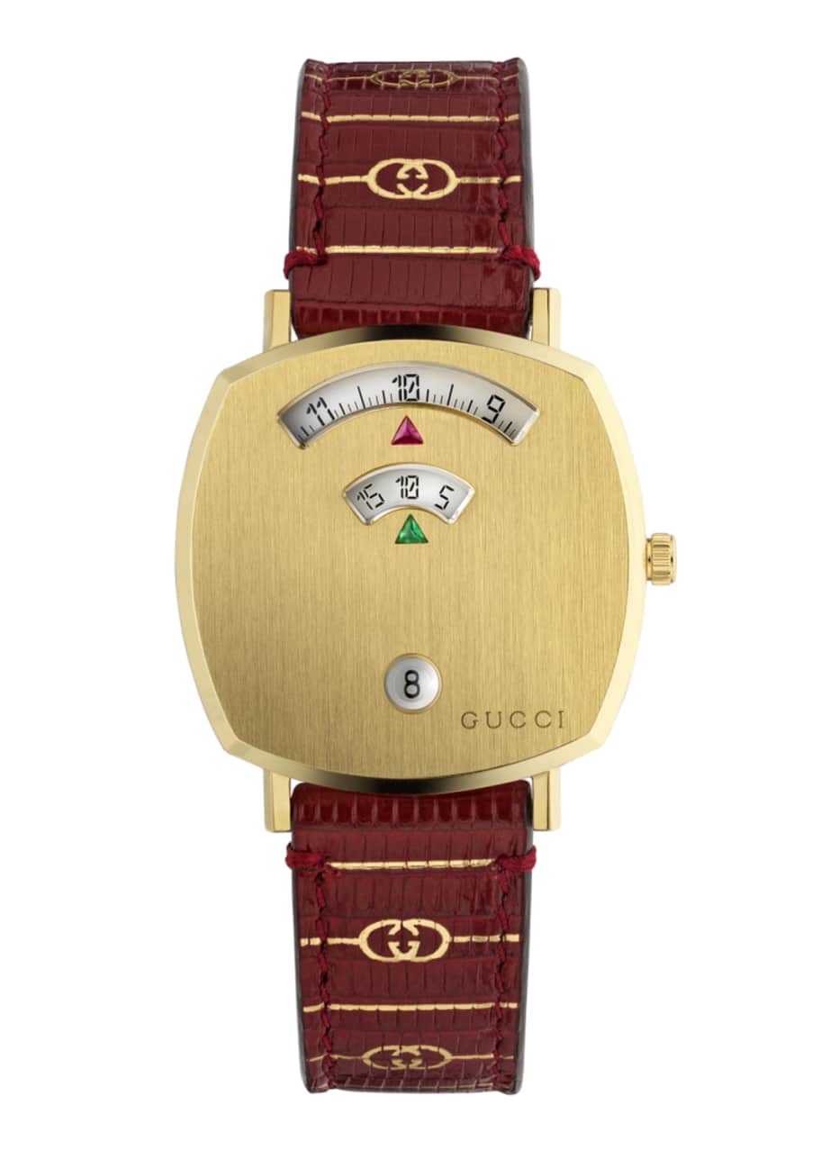 Gucci Men's Gucci Grip 38mm Square 2-Window Watch with Lizard Strap ...