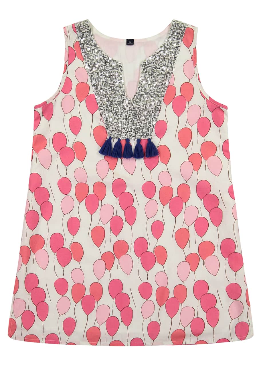 Petit Peony Girl's Balloon Print Sequin-Bib Sleeveless Tunic, Size 2-8 ...