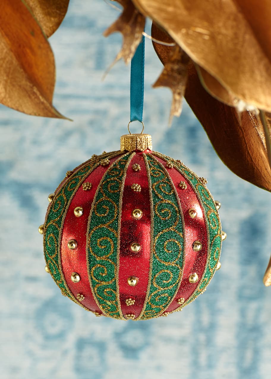 Red/Green Striped Ball Christmas Ornament - Bergdorf Goodman