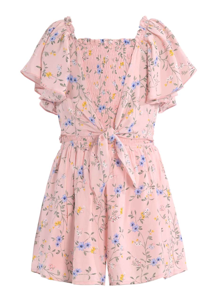 Hannah Banana Girl's Floral-Print Tie-Front Romper, Size 7-14 ...